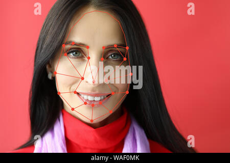 Biometric verification smiling woman portrait Stock Photo - Alamy