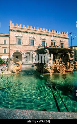 Italy, Marche, Pesaro, Piazza del Popolo Square, Fountain background ...