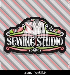 Tailor shop, sewing studio retro vector poster with machine and spool ...
