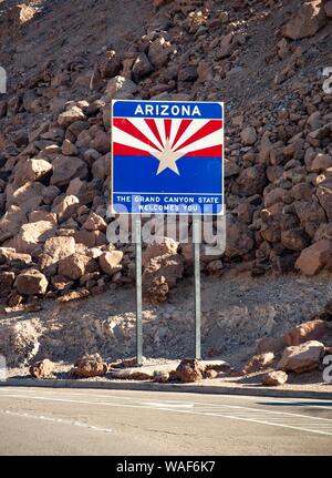 Welcome to Arizona, National border sign along the Route 66, Arizona ...
