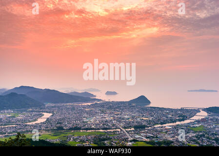Hagi, Yamaguchi, Japan town skyline at dusk on the Sea of Japan Stock ...
