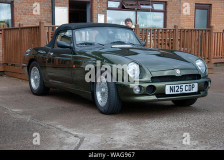 Rare 1996 Green MGR V8 Convertible Sports Car Black Hood front portrait ...