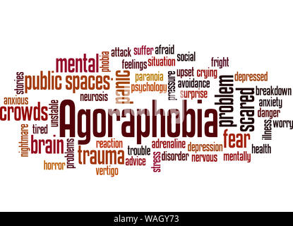 Agoraphobia fear of public spaces or crowds word cloud concept on white ...