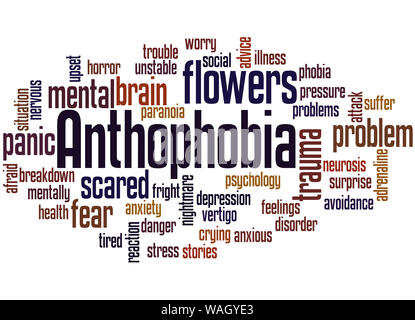 Anthophobia fear of flowers word cloud concept on white background ...