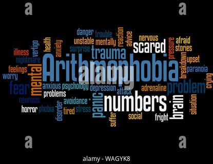 Arithmophobia fear of numbers word cloud concept on white background ...