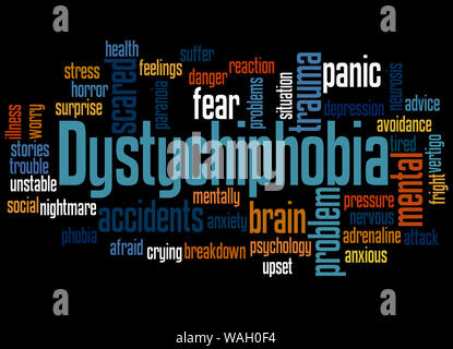 Dystychiphobia fear of accidents word cloud and hand with marker ...
