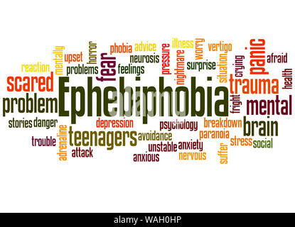 Ephebiphobia fear of teenagers word cloud concept on black background ...