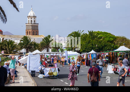 Lanzarote Market Day Teguise Tourists visiting popular Sunday market ...
