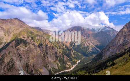 View of the beautiful Left Talgar mountain valley with river, rocks and ...