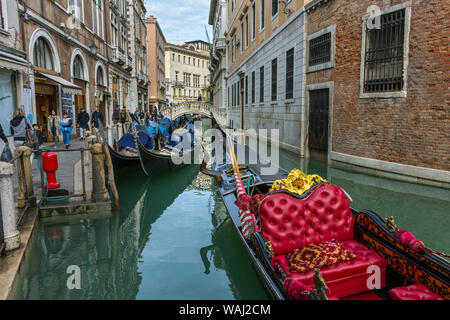 Gondolas at the Bacino Orseolo on the Rio Orseolo canal, Venice, Italy ...
