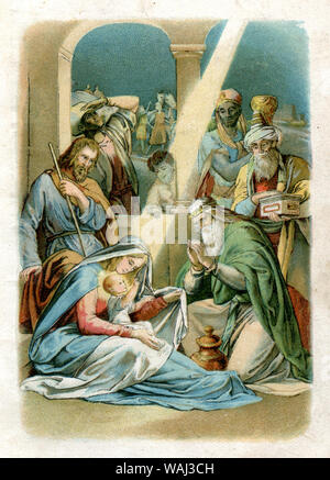 Three magi on their way to Bethlehem. Capital in the cloister of ...