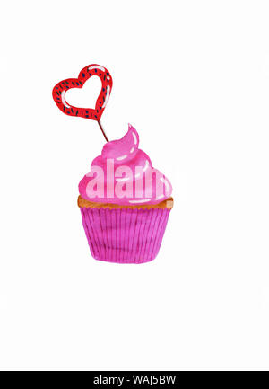 cake with cherry watercolor cartoon illustration isolated white ...