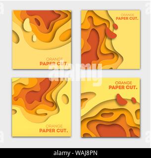 Banners templates with yellow paper cut shapes. Bright autumn modern ...