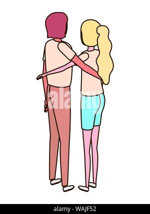 couple of people in back position on white background vector ...