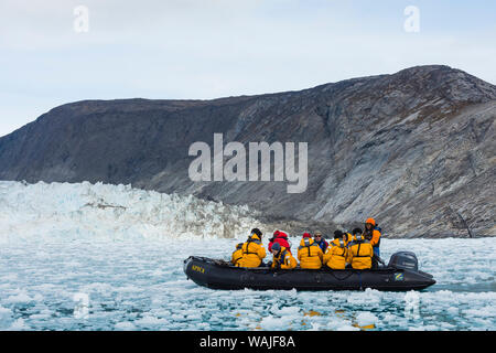 Greenland, Eqip Sermia. Zodiac cruising through brash ice Stock Photo - Alamy