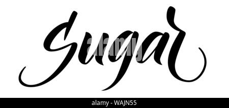 Vector hand written sugar text isolated on black background. Kitchen ...