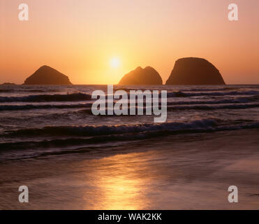 Beach at Three Arch Rocks State Park on the Pacific coast of Oregon USA ...