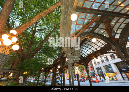 Iron pergola and Pioneer Square in winter, Seattle, Washington, USA ...
