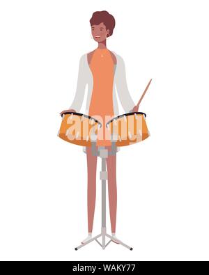 young woman with timpani on white background Stock Vector Image & Art ...