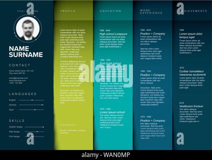 Vector dark minimalist cv / resume template with color blocks design ...