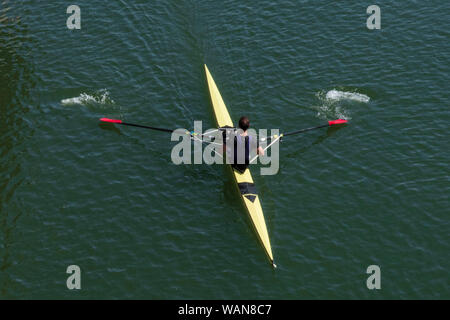 A man are rowing kayak boat in the sea Stock Photo - Alamy