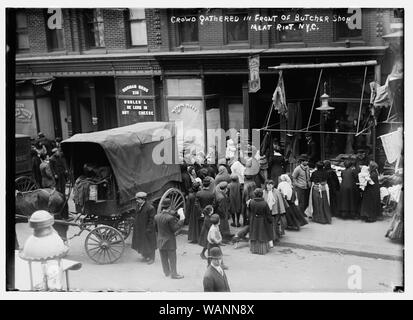 Crowd gathered in front of butcher shop during meat riot, New York ...