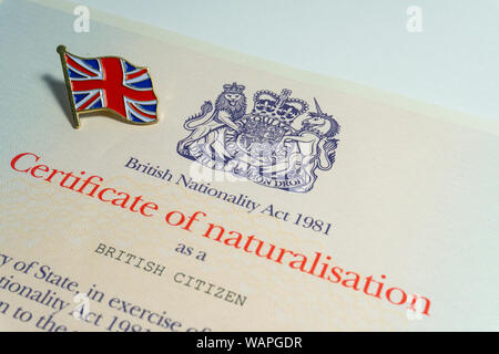 Official certificate of naturalisation awarded to new British Citizens ...