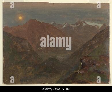 Drawing, Bavarian or Swiss alps by moonlight Stock Photo - Alamy