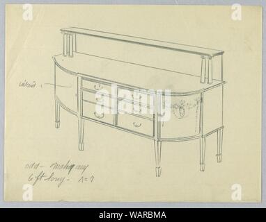 Drawing, Design for Sideboard with Six Drawers in Plan and Elevation ...