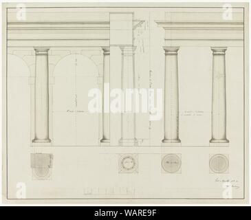 Elevation of Section of a Wall with Columns and Arch at Left. Design ...