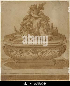 Drawing, Recto- Fountain Design with Oceanus and the River Gods Arno ...
