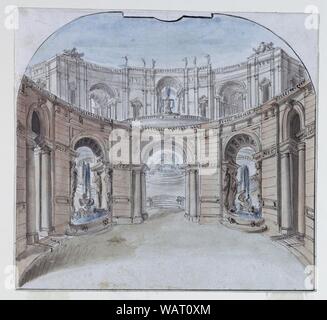 Drawing, Stage Design: Palace Architecture with Trophies; Italy; pen ...