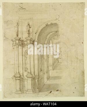 Drawing, Stage Design: View Through Archway; Italy; pen and ink, brush ...