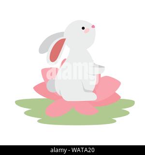 cute and little rabbit in lotus flower character Stock Vector Image ...