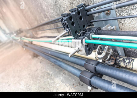 Electric wire and cable line Fiber glass. 5G smart mobile telephone ...