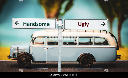 Street Sign the Direction Way to Handsome versus Ugly Stock Photo - Alamy