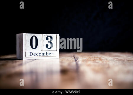 December 3rd, 3 December, Third of December - White block calendar on ...