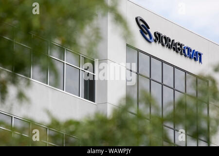 A logo sign outside of the headquarters of StorageCraft in Draper, Utah ...