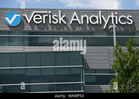 A logo sign outside of the headquarters of Verisk Analytics in Lehi, Utah on July 27, 2019 Stock ...