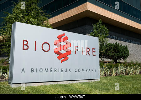 A logo sign outside of the headquarters of BioFire Diagnostics in Salt ...
