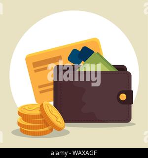 Bills inside wallet and coins of money design Stock Vector Image & Art ...