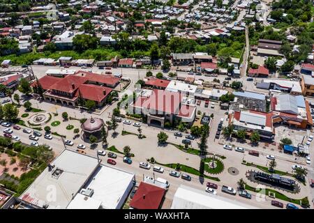 Aerial view of the Nacozari de Garcia baseball stadium. Vista aérea del ...