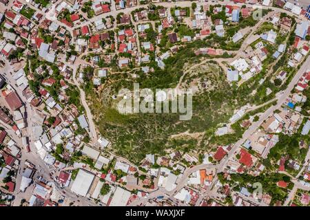 Aerial view of the Nacozari de Garcia baseball stadium. Vista aérea del ...