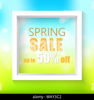 Spring sale background with beautiful blue flowers, vector illustration ...