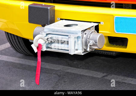 Powerful winch pulley for emergency response unit Stock Photo - Alamy