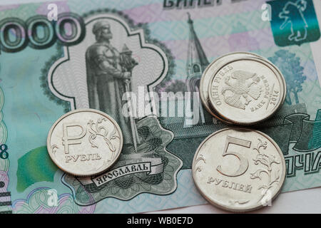 Russian 1000 rubles banknote closeup macro fragment. Russia one ...