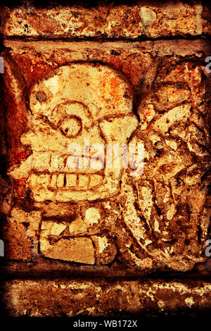 A stone carving from the ruins at the Toltec Indian capital of Tula ...