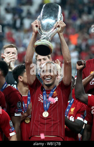 Liverpool's Fabinho with the trophy during the UEFA Champions League ...