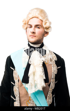 handsome gentleman looking at pompous victorian woman in blue dress ...