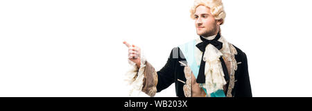 panoramic shot of pompous victorian man looking at attractive woman in ...